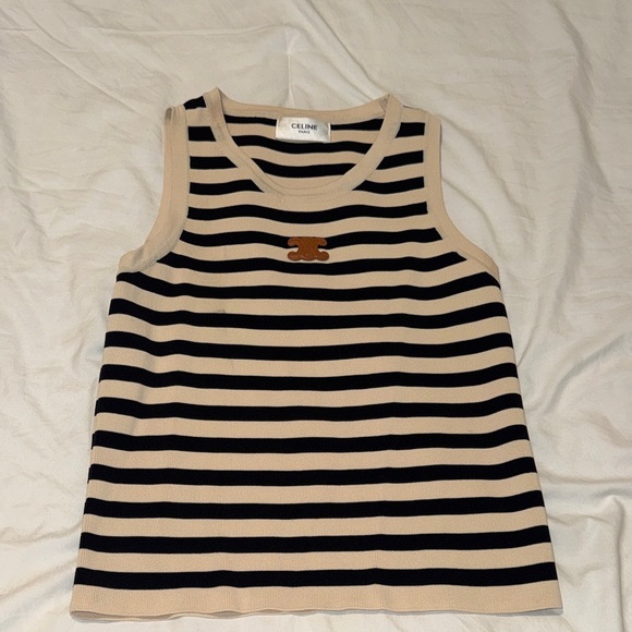 Celine | Tops | Celine Black And Cream Striped Tank | Poshmark